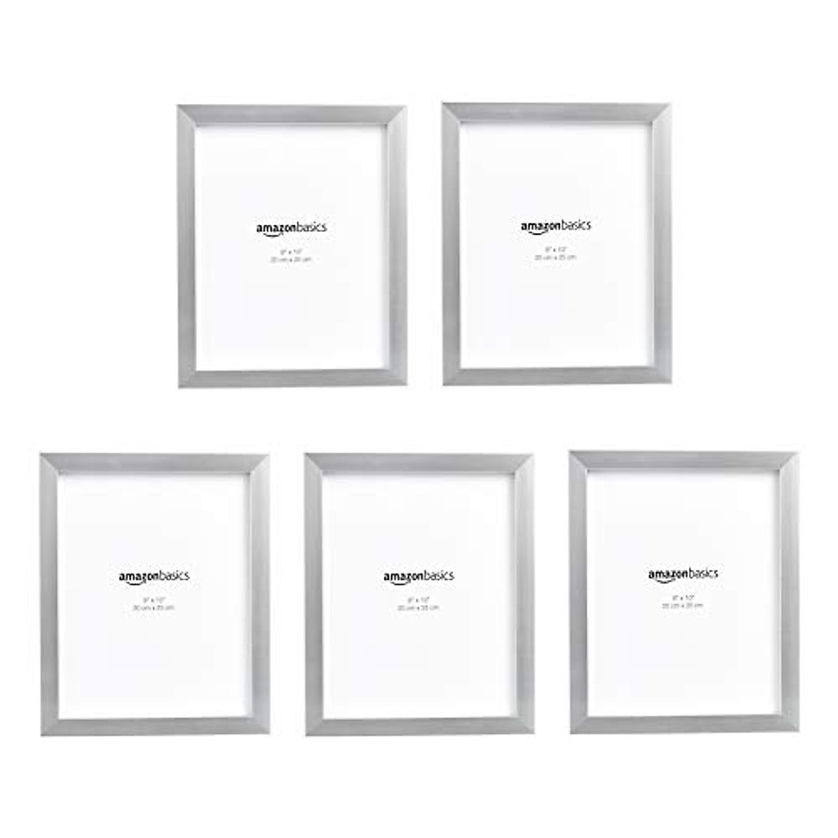 Amazon Basics Photo Rectangular Picture Frame, Pack of 5, 8" x 10", Nickel, 11.18" L x 9.18" W