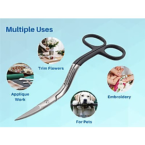 Bent Handle Curved Embroidery Scissors 6 Inch Curved Applique Scissors for Machine Embroidery & Fabric Stitches by Artman Instruments