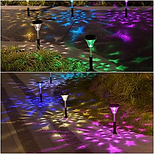 Pathway Solar Outdoor Lights Waterproof: Bright Color Changing Garden Path Light Stake 6 Pack, Outside Landscape Wall Fence Lighting for Yard Lawn Patio Walkway Driveway Sidewalk