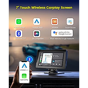 Wireless Apple Carplay & Android Auto for Car Stereo, Portable 7 Inch Apple Car Play Touch Screen Sync GPS Navigation Audio Car Radio Receiver for Car, Bluetooth, Siri, Multimedia Player, FM