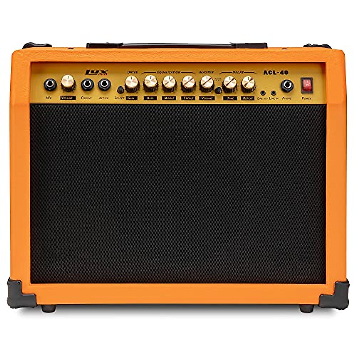 LyxPro 40 Watt Electric Guitar Amplifier | Solid State Studio Amp with 8” 4-Ohm Speaker, Custom EQ Controls, Drive, Delay, ¼” Passive/Active/Microphone Inputs, Aux in & Headphone Jack - Sunburst