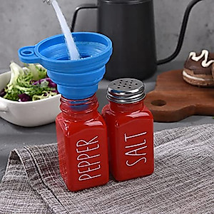 Wartter Salt and Pepper Shakers Set - Farmhouse Kitchen Vintage Glass Black White Shaker Sets with Stainless Steel Lids (Red)