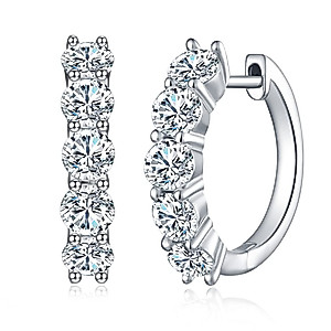 AnuClub Moissanite Hoop Earrings, 3cttw D Color Round Cut Earrings 18K Gold Plated Silver With GRA Certificate, Christmas Gift for Women (Size 2cm+White)