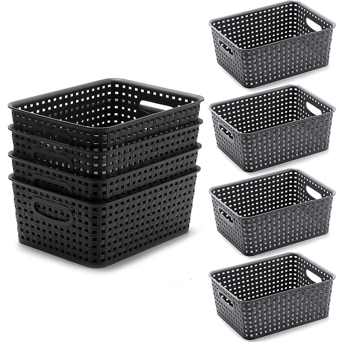 Pack of 8 Open Storage Bins Plastic Knit Storage Box Baskets Rectangle Shelf Basket Organization Organizers with handles