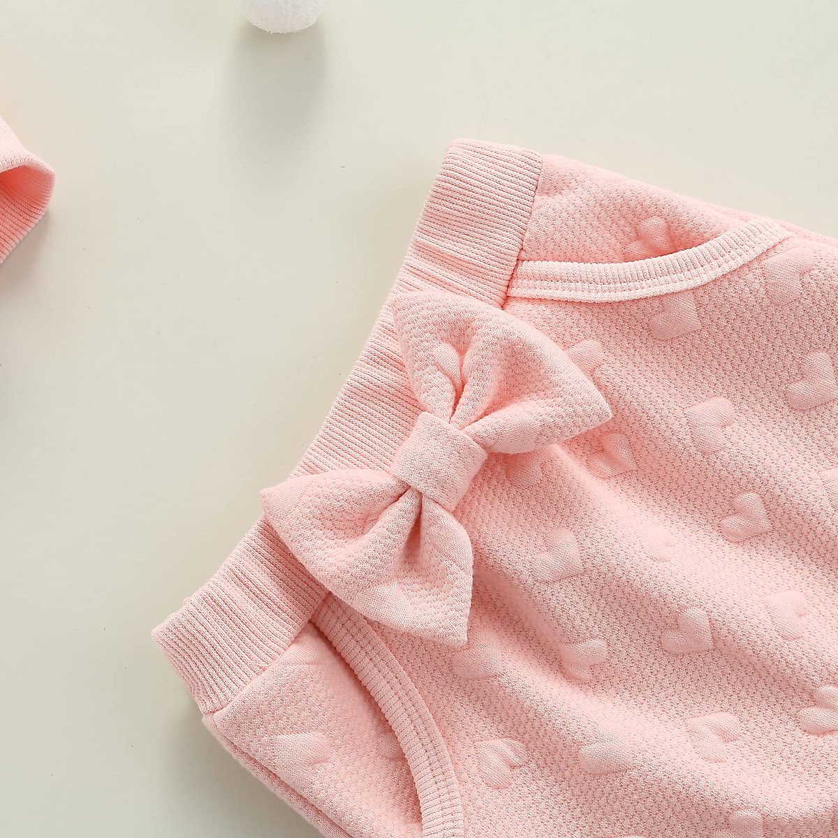 Newborn Baby Girl 2pcs Clothes Fall Winter Heart Sweatshirt Pullover Top and Bowknot Pants Valentine´s Day Outfits (Pink, 6-12 Months)