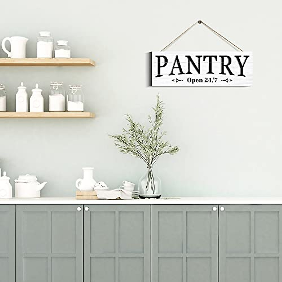 Creoate Pantry Sign Wall Art Home Farmhouse Pantry Room Decor White Farm Pantry Wood Sign with Quotes Pantry Open 24/7" - Rustic Wood Hanging Wall Plaque Pantry Decor