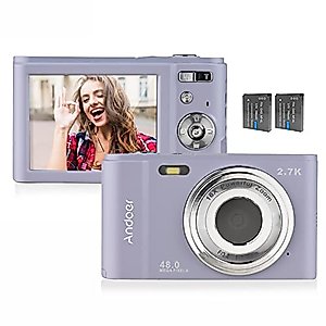 Andoer Portable Digital Camera 48MP 2.7K 2.88-inch IPS Screen 16X Zoom Auto Focus Self-Timer 128GB Extended Memory Face Detection Anti-Shaking with 2pcs Batteries Hand Strap Carry Pouch