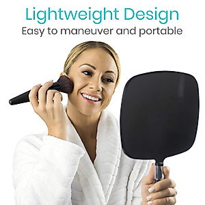 Vive Hand Mirror - Handheld Mirror with Handle - Extra Large Travel Portable Design - Makeup Mirror, Hair, Bathroom, Shaving, Barber - Vanity for Women, Men with Paddle Handle - Black Plastic Tool