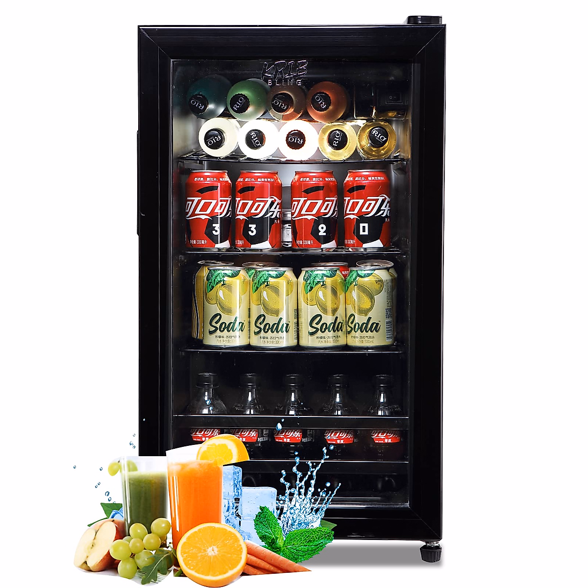 KRIB BLING Beverage Refrigerator and Cooler, 120 Cans Mini Refrigerator for Soda, Water, Beer, Wine, Small Drink Dispenser Machine for Home, Dorm, Office with Adjustable Wire Shelving