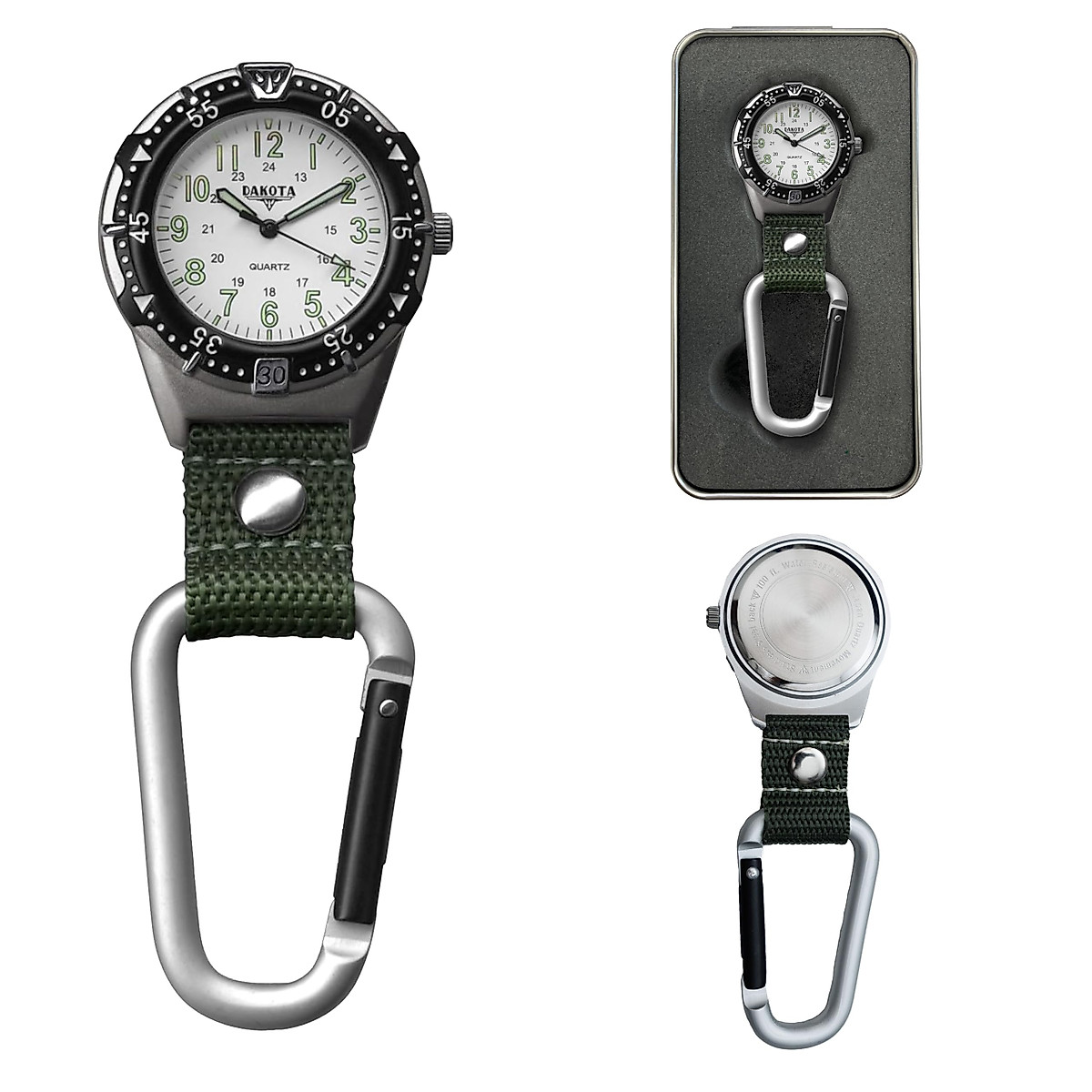 Dakota Backpacker Clip, Watch, Lightweight watch, Outdoor Gifts for Men and Women, Use for Fishing, Hunting, Golf and More, Tactical, Watch-Green