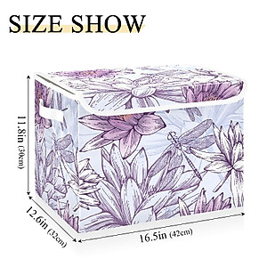 Joisal Purple Lilies And Dragonflies Baskets with Lids for Organizing Fabric Storage Bins for Shelves for Home Bedroom Office