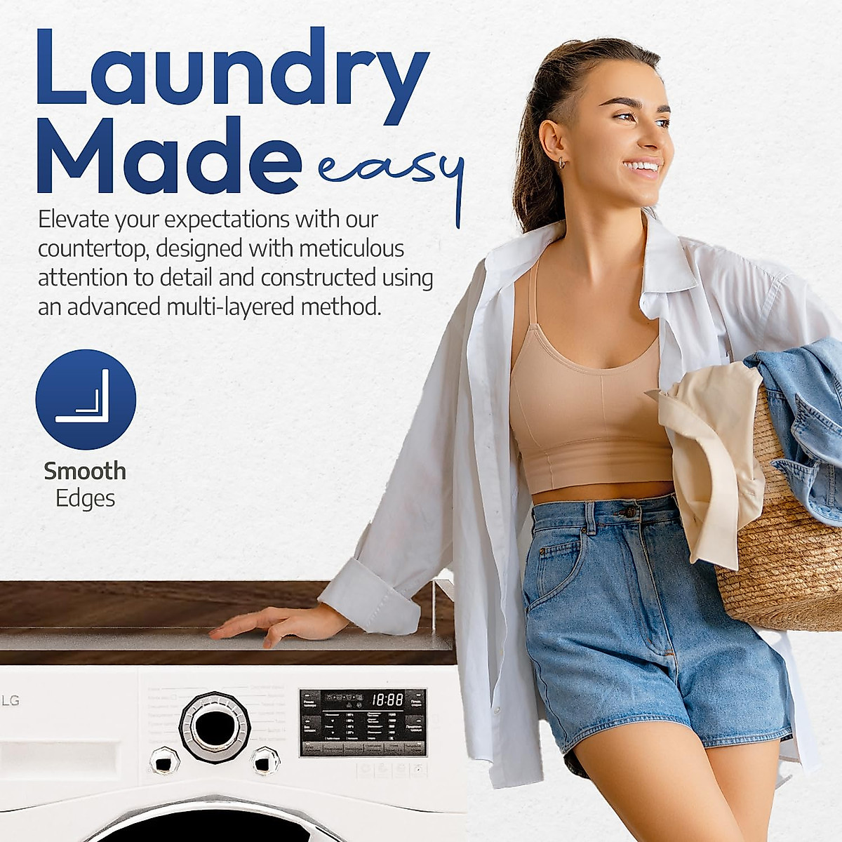 OfficeSimpli Washer Dryer Countertop w Non-Slip Pads, Made in USA, Laundry Room Wood Topper, Washer Dryer Cover for Top, Laundry Guard, Laundry Countertop, Laminate Finish (California Walnut)