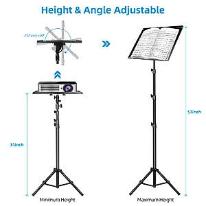 Mercase Projector Tripod Stand with 2 Shelves Adjustable Height 31 to 57 Inch,Foldable Laptop Tripod Stand,Portable Projector Stand for Laptop, Projector