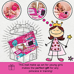 My First Makeup Set for Young Girls I Kids Makeup Kit for Little Girls I Foldable Makeup Palette with Makeup Mirror I Pink Set Makeup for Kids Vanity I Washable Laptop Design Toddler Makeup Kit Gift