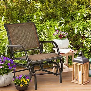 S AFSTAR Outdoor Patio Glider Chairs Set of 2, Porch Glider Swing with Breathable Mesh Fabric and Sturdy Steel Frame, Load Capacity 330LBS, Single Glider Chair for Outside Garden Backyard (Brown)