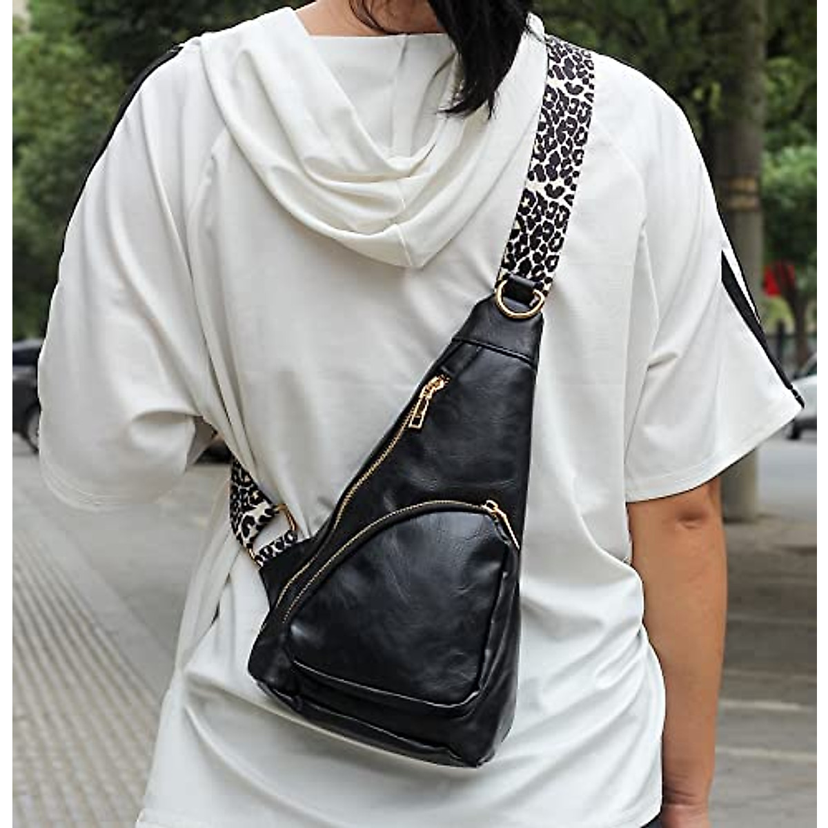 TINVSKQQKJ Women's Chest Sling Bag with leopard strap Crossbody Sling Backpack with pockets For Cycling Hiking travel…