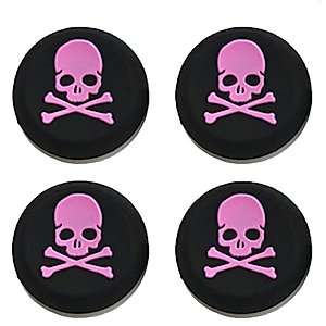 Silicone Thumb Stick Grip Cap Joystick Thumbsticks Caps Cover for PS4 Xbox One PS3 Xbox 360 PS2 Game Controllers - 4 x Pink Skull