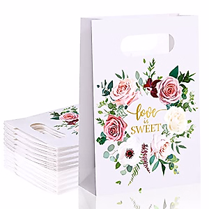 60 Pack Wedding Gift Bags Floral Party Favor Bags Wedding Treat Paper Bags with Handled Candy Buffet Bags Bridal Shower Gifts for Guests, Wedding Party, Birthday, Baby Shower (Classic Style)