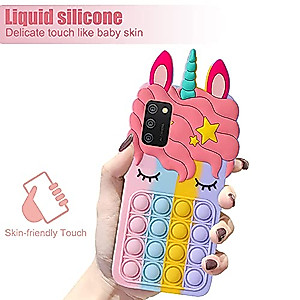 B-wishy Fidget Toys Stress Relief Phone Case for Samsung Galaxy A02S,A03S, with Strap,Push Pop Bubble 3D Cartoon Funny Cute Silicone Cover for Girls Kids Teen, Aesthetic Color Bubble Case-Rainbow