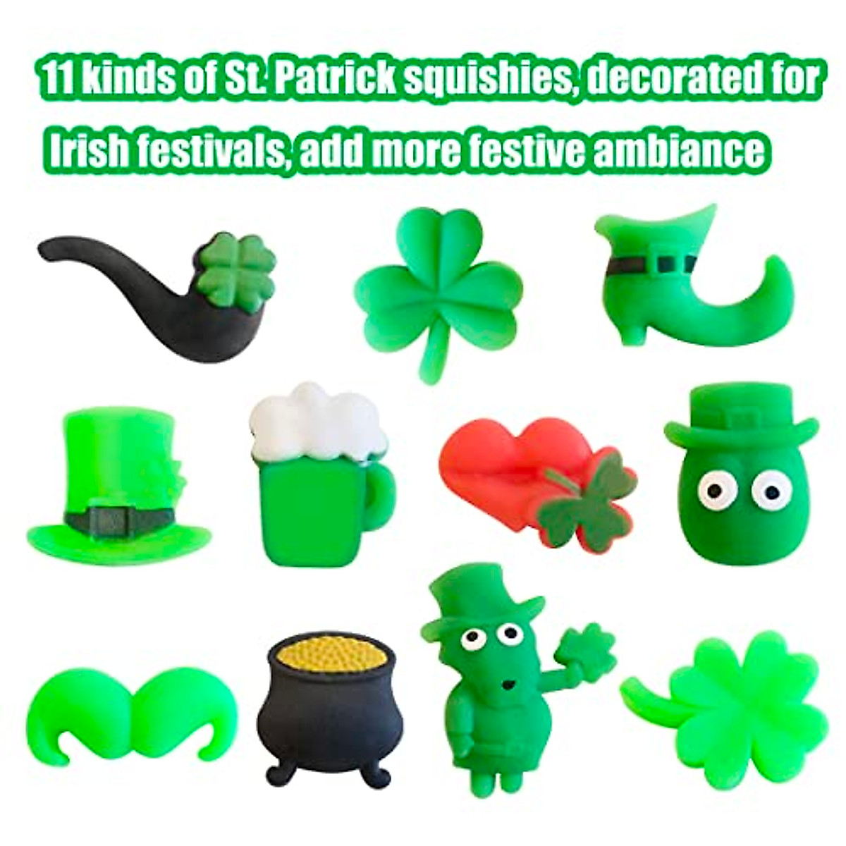 48 Pcs St Patrick's Day Mochi Squishy Toys,Mini Cute Squeeze Toy Stress Reliever Anxiety Packs for Kid Party Favors,St Patrick's Day Gift
