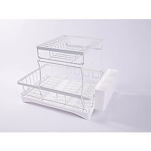 ZhenGuiRu Dish Drying Rack, 2-Tier White Dish Racks for Kitchen Counter, Detachable Large Capacity Dish Drainer Organizer with Utensil Holder, Dish Drying Rack with Drain Board