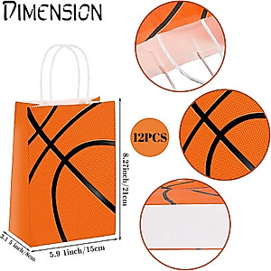 12 Pcs Basketball Party Gift Bags Party Favor Goody Treat Candy Bag with Handles Basketball Snack Bags Basketball Theme Birthday Party Supplies Birthday Decor Decorations for Kids Boys Teens Adults