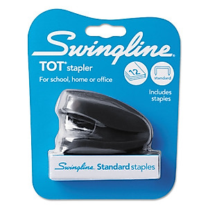 Swingline Mini Stapler, Tot, 12 Sheet Capacity, Includes Built-In Staple Remover & 1000 Standard Staples, Black (79171)