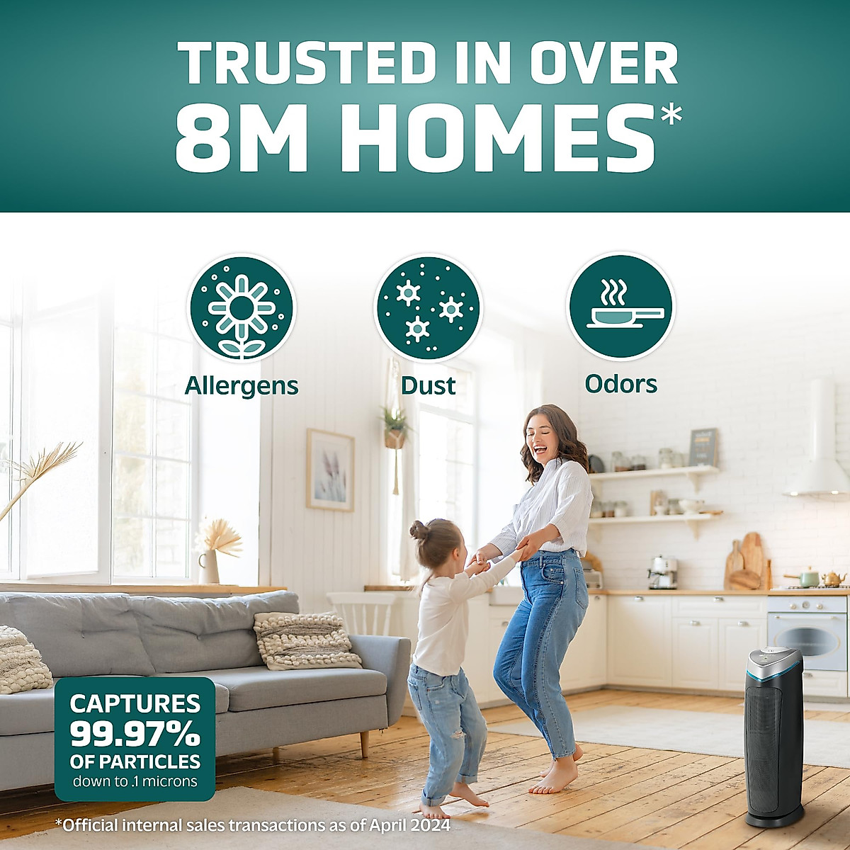 Germ Guardian Air Purifier with HEPA 13 Filter, Removes 99.97% of Pollutants, Covers Large Room up to 743 Sq. Foot Room in 1 Hr, UV-C Light Helps Reduce Germs, Zero Ozone Verified, 22", Black, AC4825E