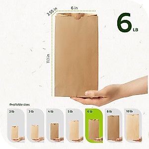 Culinware Kraft Paper Bags 6 Lb - Durable Brown Paper Bags for Snack, Lunch, Sandwich, Pastries, Popcorn, Grocery and Party Favor – Bulk Paper Bags – 6 x 3.55 x 11.1 In - 500 Count