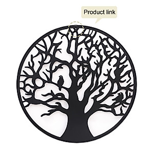 Asense 24 Inch Metal Tree Leaf Wall Art Sculptures Home Decor Hanging Round Tree of Life Home Garden Bedroom Living Room Indoor Outdoor Decoration (Tree-Round-Black)