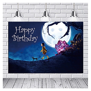 Bright Moon Photo Background Cartoon Movie Happy Birthday Photography Backdrops for Kids Halloween Birthday Party Decoration Banner Photobooth Props 5x3ft
