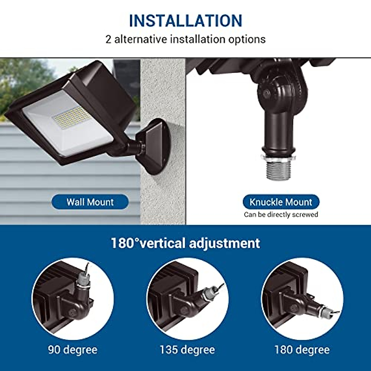 DEWENWILS 65W Flood Lights Outdoor, 6670 LM Super Bright(500W Equivalent) IP65 Waterproof Knuckle Mount LED Security Light, 5000K Daylight LED Flood Light for Garage, Patio, Yard, UL Listed, Browm