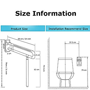 MEETWARM Handicap Rails Foldable Toilet Grab Bar Handles Bathroom Seat Support Bars Flip-Up Grab Arm Hand Grips Safety Handrails for Elderly Disabled Pregnant Anti Slip Shower Assist Aid