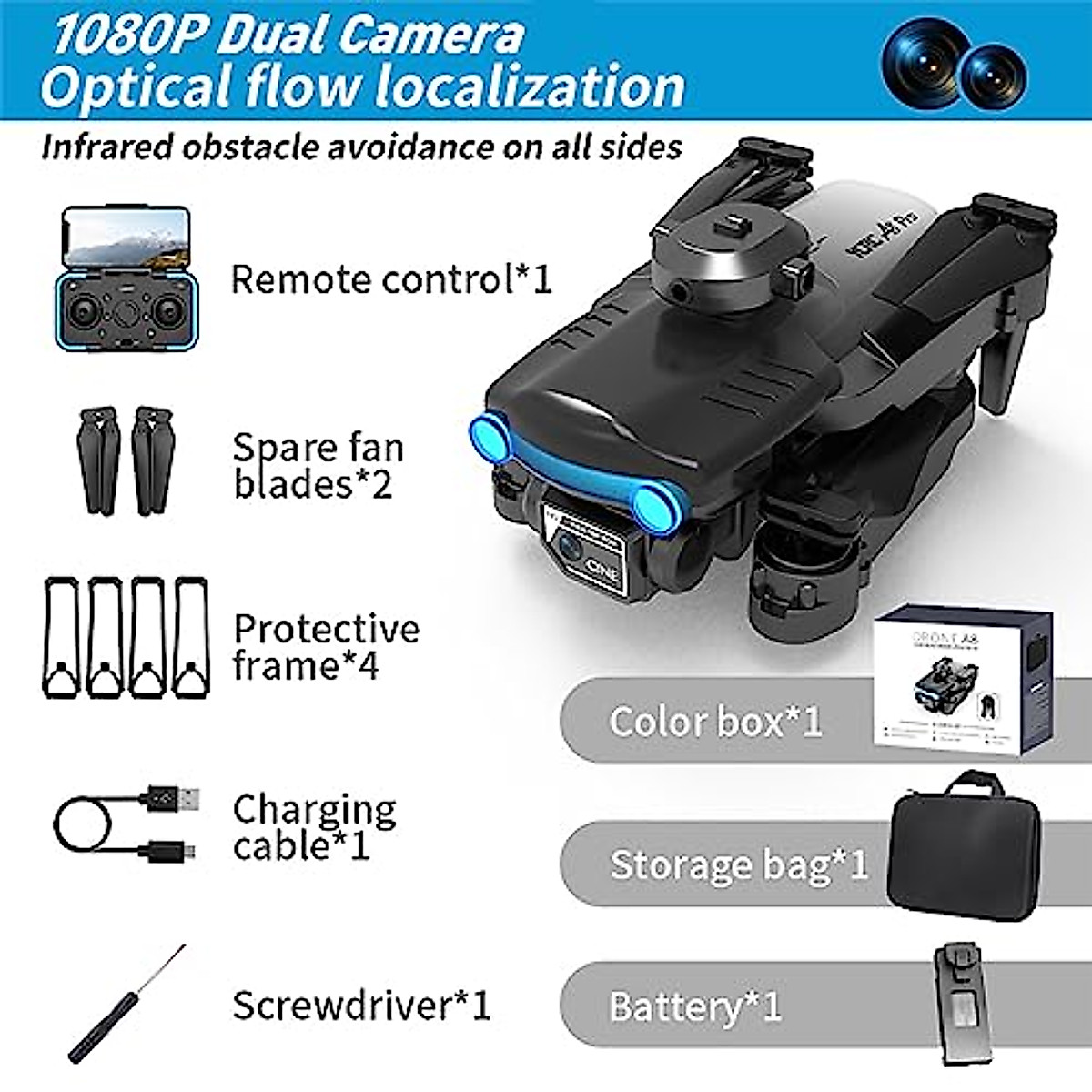 Mini Drone with 1080p HD Dual Camera Altitude Hold Mode Foldable Rc Drone Toy for Boys Girls Quadcopter Circle Fly, Route Fly, Headless Mode 2023