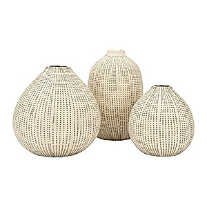 White Stoneware Vases with Textured Black Polka Dots (Set of 3 Sizes)