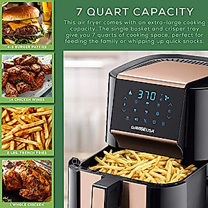GoWISE USA 7-Quart Air Fryer & Dehydrator - with Ergonomic Touchscreen Display with Stackable Dehydrating Racks with Preheat & Broil Functions + 100 Recipes (Black/Copper))