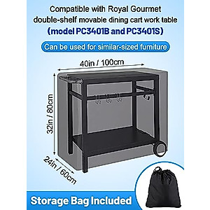 Outdoor Dining Cart Cover - 40*24*32in Waterproof Prep Table Cover for Royal Gourmet Dining Worktable PC3401B PC3401S, Heavy Duty Stainless Steel Movable Station, BBQ Grill Covers