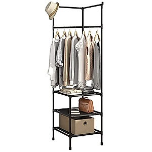 MOYIPIN Coat Rack Freestanding Closet Organizer,Simple Hall Tree with 3 Storage Shelves, Corner Storage Organizer, for Entryway, Bedroom, Black