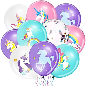 Tiamon 45 Pieces Unicorn Latex Balloons Unicorn Birthday Party Decorations Purple Pink Blue Confetti Balloons Supplies for Girls Unicorn Theme Birthday Baby Shower Wedding Party Balloons Garland Decor