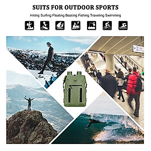 MIER Dry Bag Waterproof Backpack 30L Dry Sack Heavy Duty Roll-Top Closure for Kayaking, Beach, Boating, Swimming, Surfing, Green