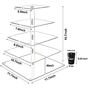 Vdomus 5-Tier Acrylic Cup Cake Stand Display Tower with LED String Lights, Dessert Tree Tower Display Tiered Cupcake Stand Holder Platter for Birthday Wedding Party Celebration, Warm