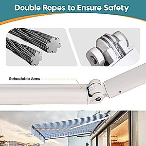 MCombo 12x10 Feet Manual Retractable Patio Door Window Awning Sunshade Shelter Outdoor Canopy (Ocean Blue with White Stripes)