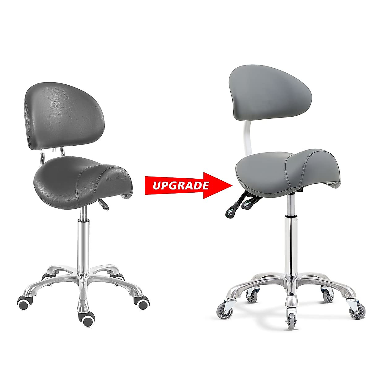 Saddle Stool Rolling Chair with Back Support,Esthetician Tattoo Dental Stool Chair,Lash Chairs for Eyelash Tech Massage Salon(Grey,with Backrest)