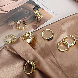 LOYALLOOK 18Pcs Vintage Knuckle Rings for Women Adjustable Chunky Rings Set Cute Finger Rings Pack Gold Tone