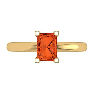 Clara Pucci 1.0 ct Emerald Cut Solitaire Red Simulated Diamond Engagement Bridal Promise Anniversary Ring 18K Yellow Gold Size 7.75