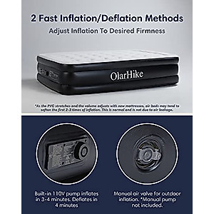 OlarHike Inflatable Queen Air Mattress with Built in Pump,18"Elevated Durable Air Mattresses for Camping,Home&Guests,Fast&Easy Inflation/Deflation Airbed,Black Double Blow up Bed,Travel Cushion,Indoor