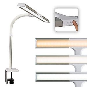OttLite Perform LED Clamp Lamp for Desks with ClearSun LED Technology - Extra Wide Overhead Lighting with 3 Color Temperatures - Sturdy Clamp Mounts to Tables for Home, Office, Dorms & Workbench