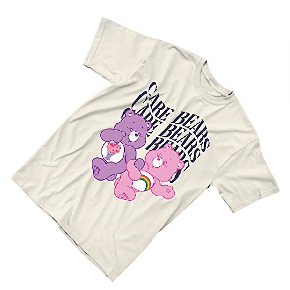 Care Bears Ladies Fashion Shirt - Ladies Classic Clothing - Cheer Friend Funshine Good Luck Tie Dye Tee (Vintage White, Medium)