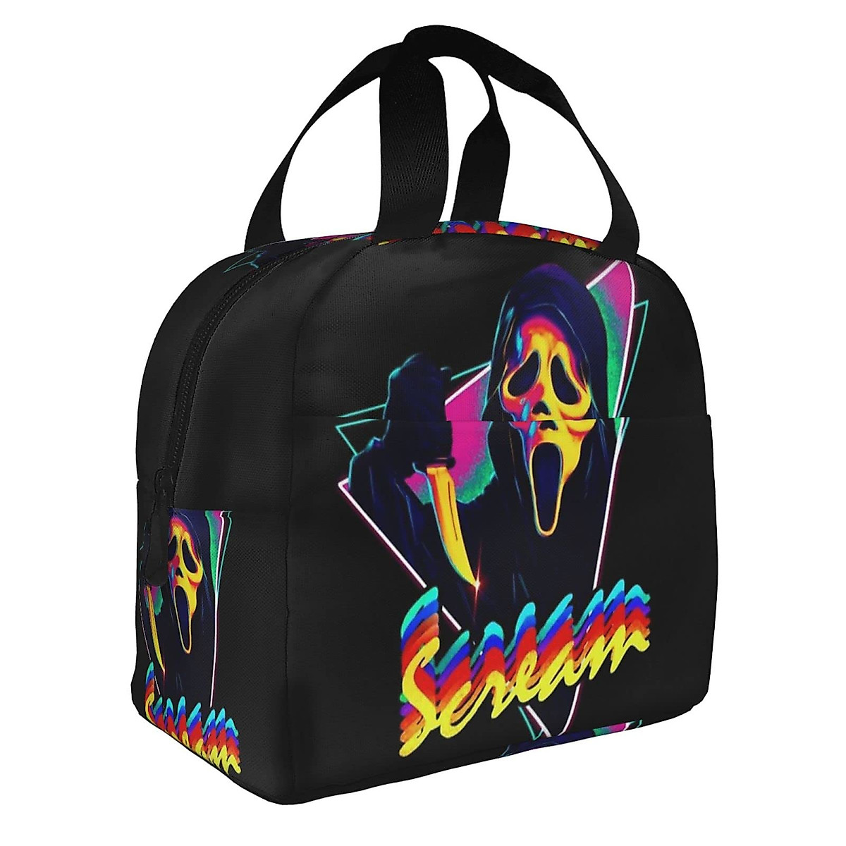 Wushxiao Movie Scream Theme Horror Lunch Bag Teen Reusable Cute Lunch Box Insulated Tote Bag Office Outdoor Picnic Camping, Black, One Size