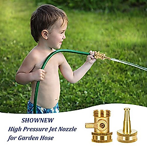 SHOWNEW High Pressure Hose Nozzle, Solid Brass Water Hose Jet Nozzle Sprayer Sweeper with Hose Shut Off Valve, Heavy Duty 3/4" GHT Jet Nozzles for Garden Hose - 2 Set